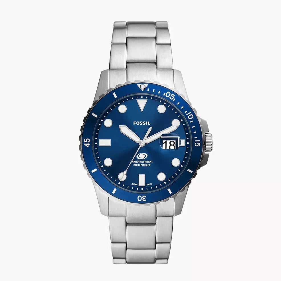 Blue Dive Three-Hand Date Stainless Steel Watch – Timekeeper