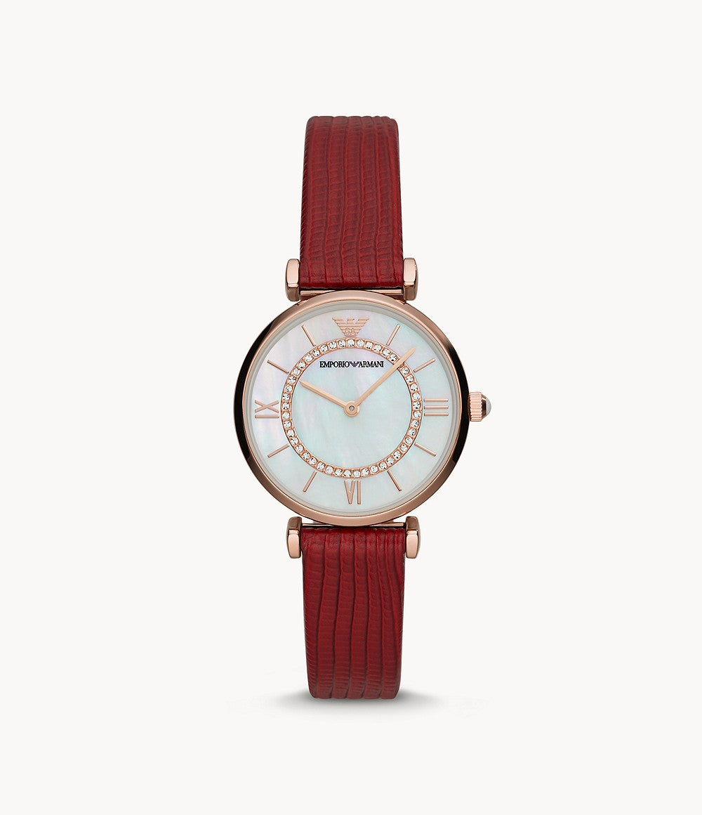 Two-Hand Red Leather Watch – Timekeeper